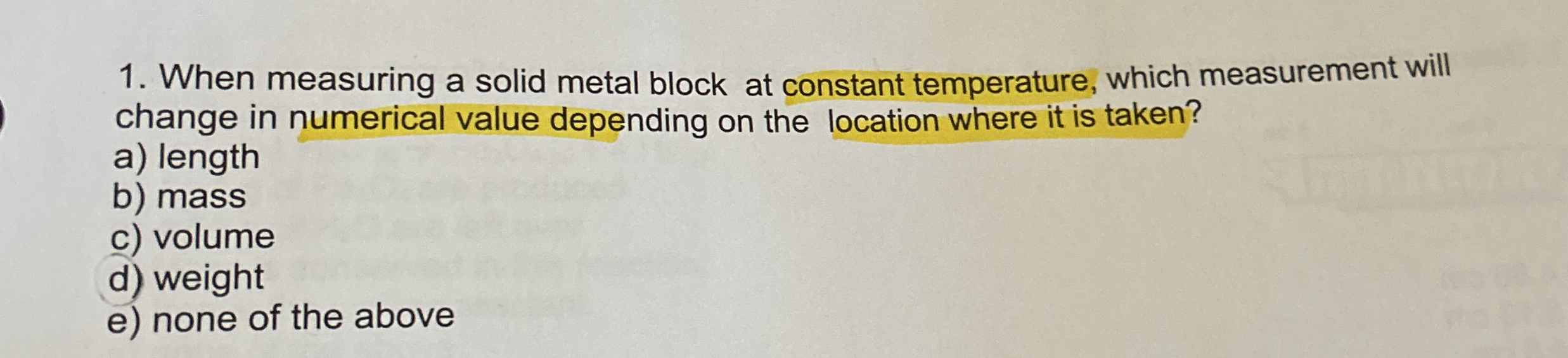 Solved When measuring a solid metal block at constant | Chegg.com