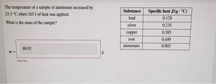 Solved The table lists the specific heat values for brick, | Chegg.com