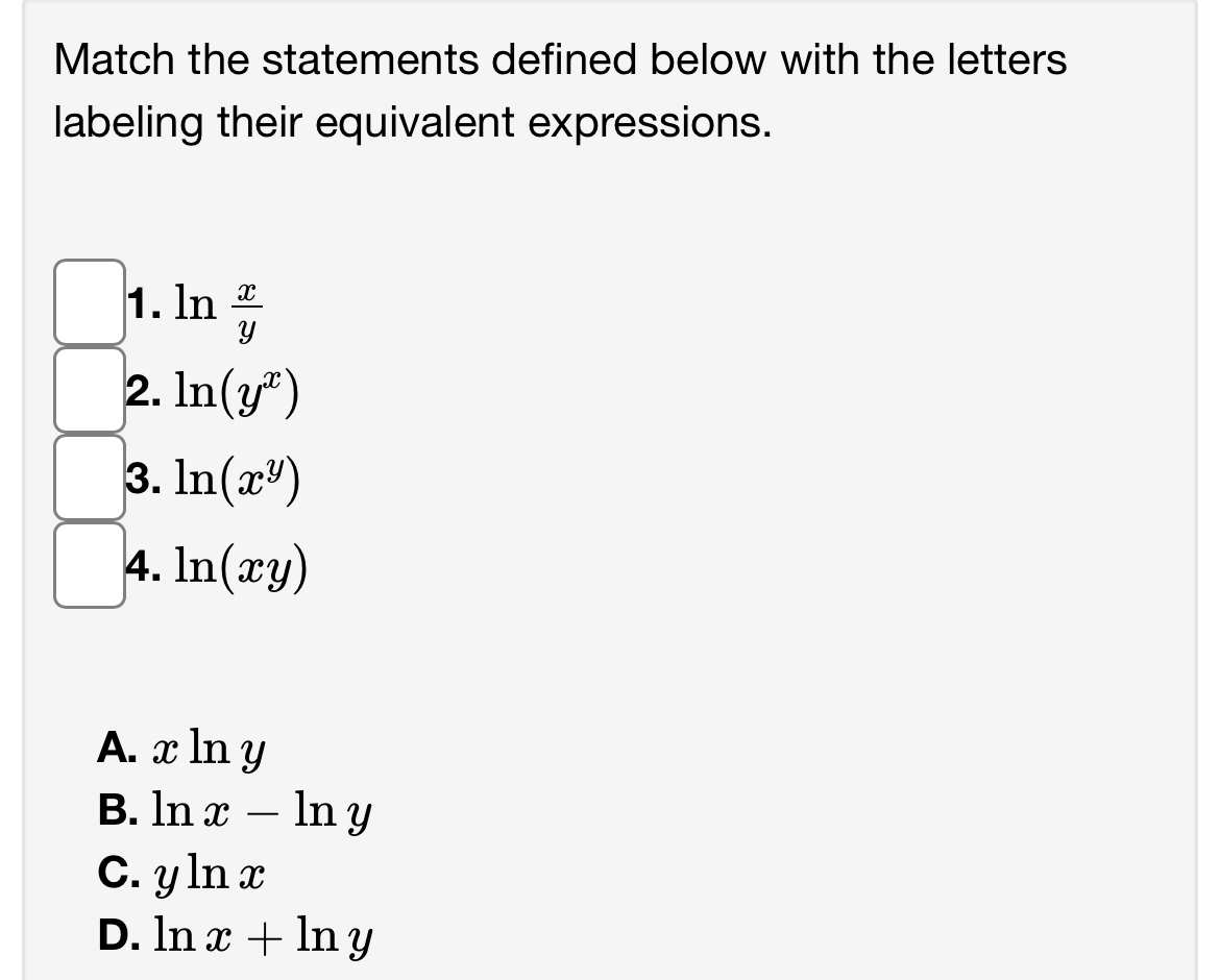 Solved Match the statements defined below with the letters | Chegg.com