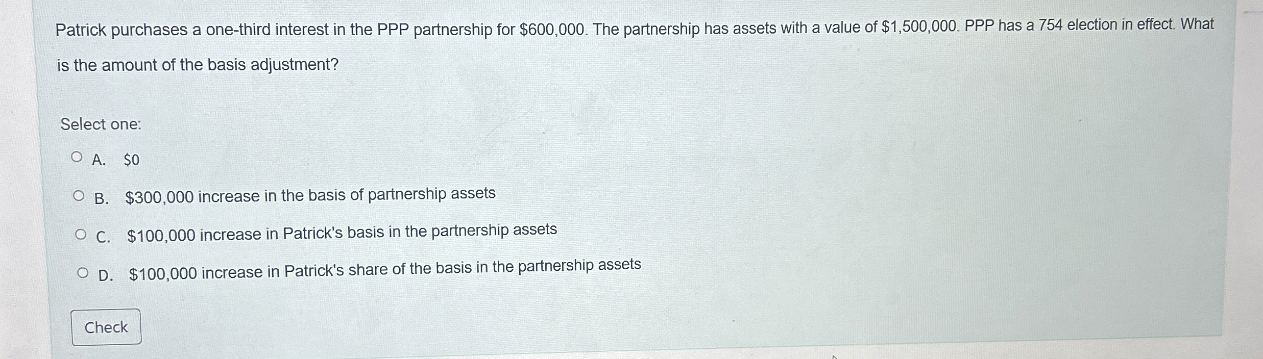 Solved Patrick purchases a one-third interest in the PPP | Chegg.com