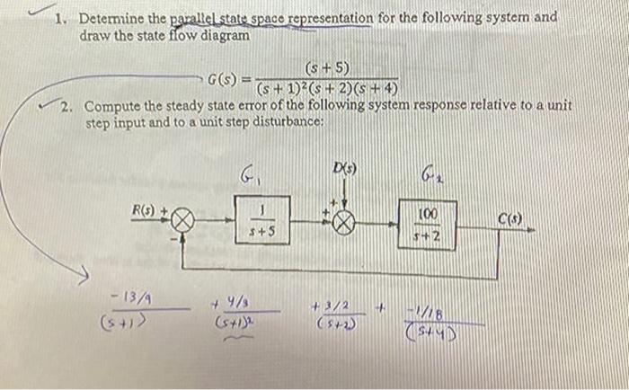 Solved 1. Determine the parallel state space representation | Chegg.com