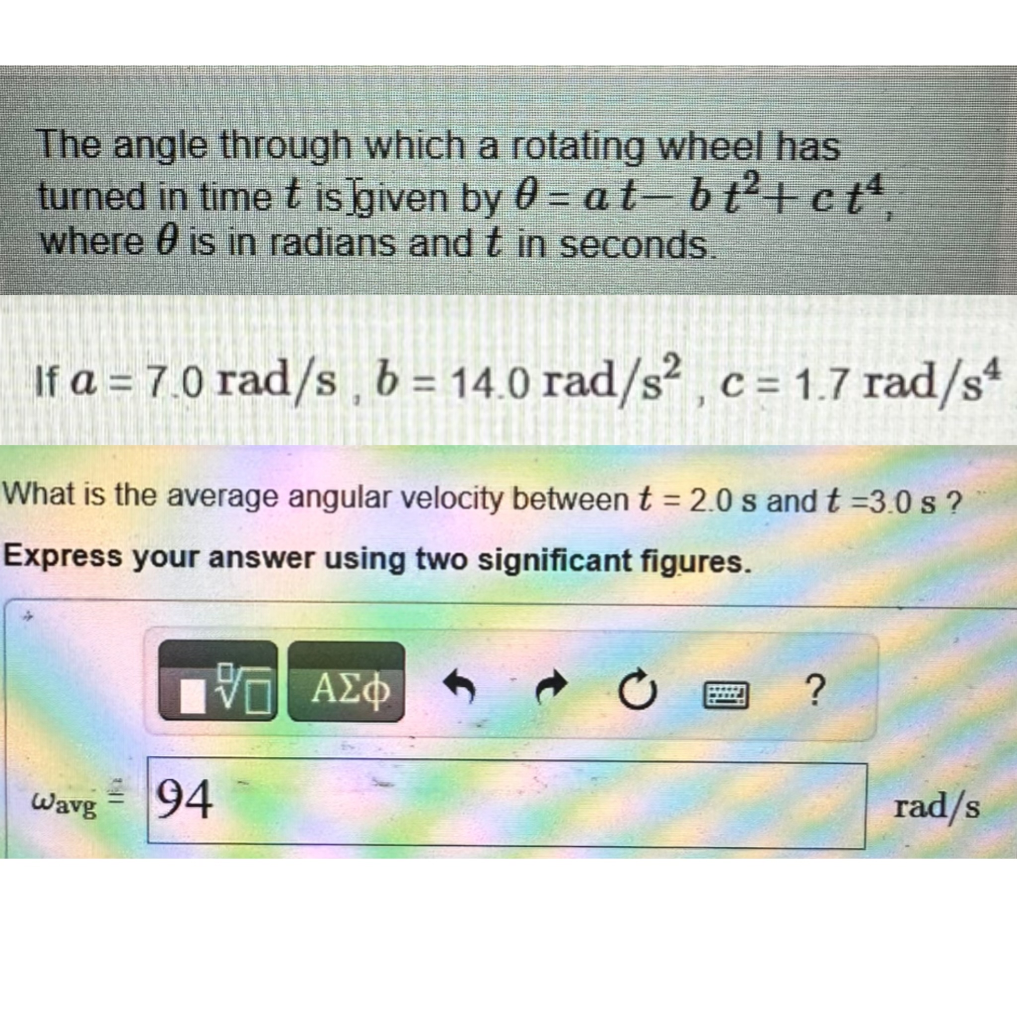 Solved The angle through which a rotating wheel has turned | Chegg.com