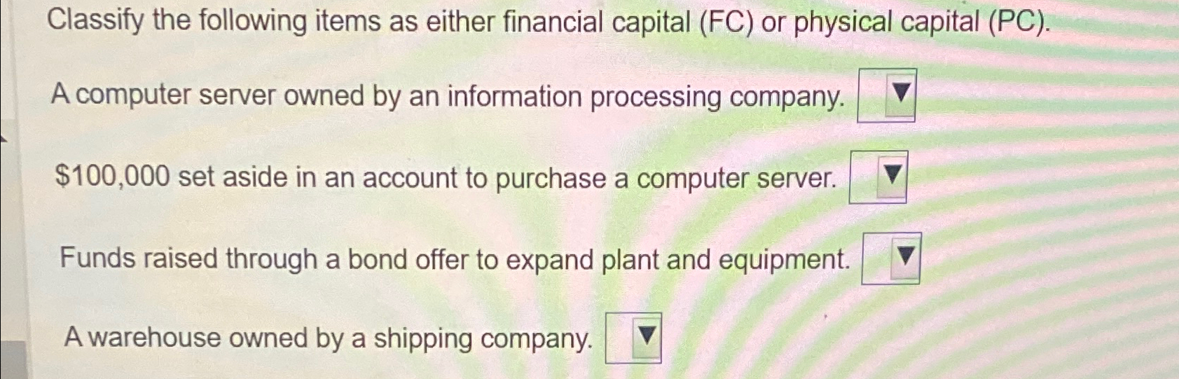 Solved Classify the following items as either financial | Chegg.com
