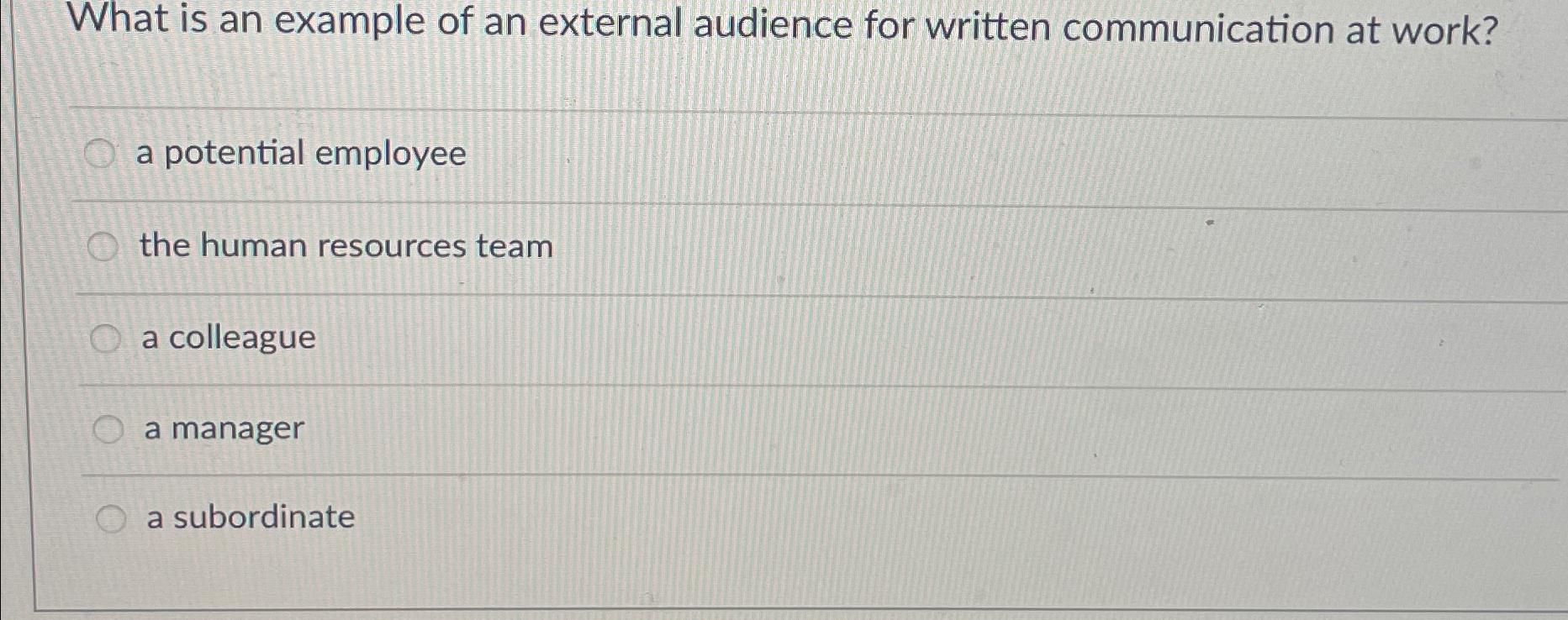 Solved What is an example of an external audience for | Chegg.com
