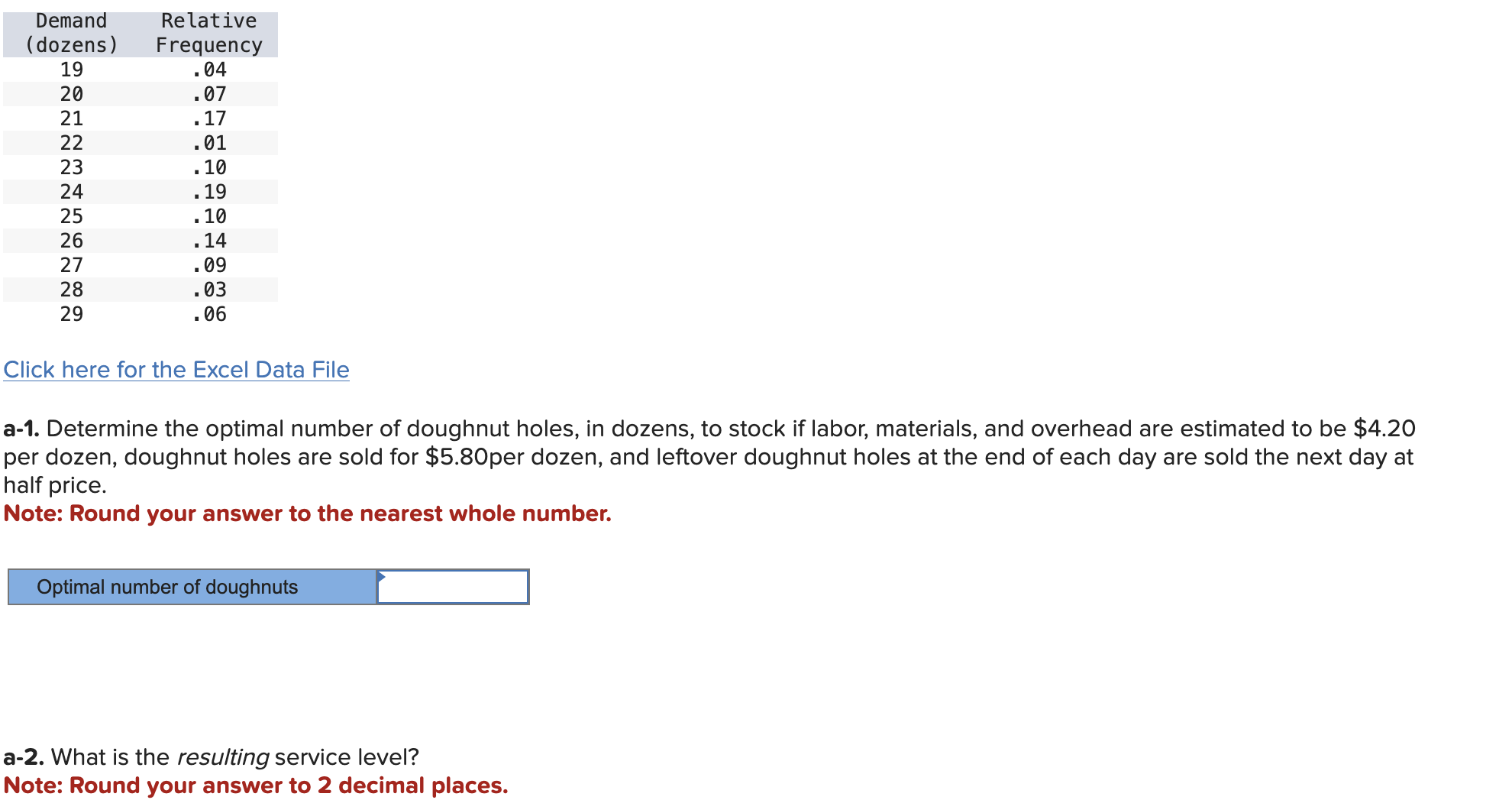 Solved Click here for the Excel Data File a-1. ﻿Determine | Chegg.com