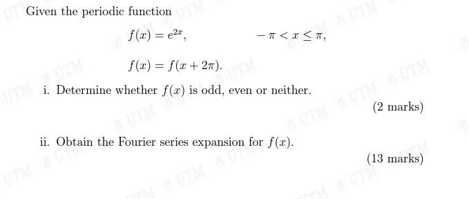 Solved Given the periodic function f(x)=e2x,−π | Chegg.com