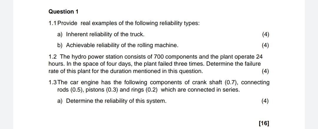 Solved 1.1Provide real examples of the following reliability | Chegg.com