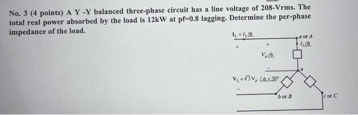 Solved No. 3 (4 points) A Y -Y balanced three-phase circuit | Chegg.com