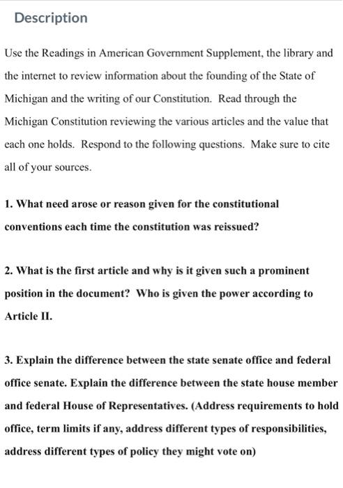 Description Use the Readings in American Government | Chegg.com