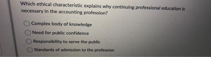 Solved Which ethical characteristic explains why continuing | Chegg.com
