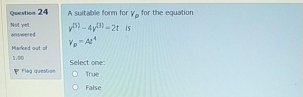 Solved Question 24 A suitable form for Yp for the equation | Chegg.com