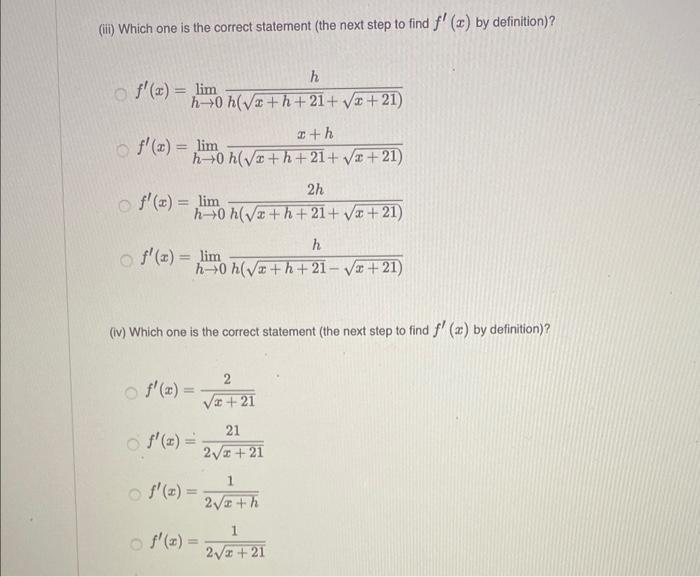 Solved Let f(x)=x+21. We will use the definition of | Chegg.com