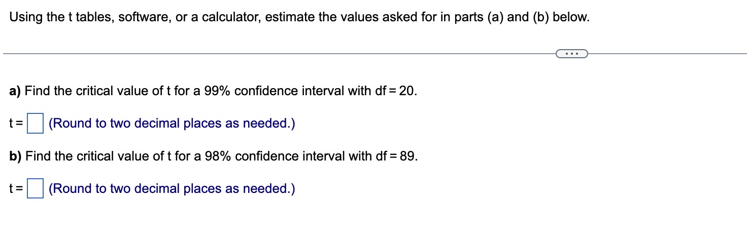 Solved Using the t ﻿tables, software, or a calculator, | Chegg.com