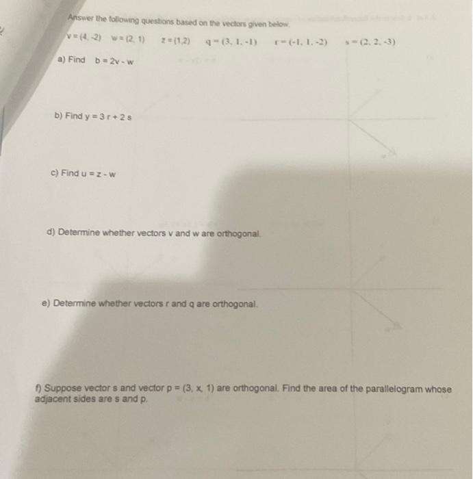 Solved Answer the following questions based on the vectors | Chegg.com