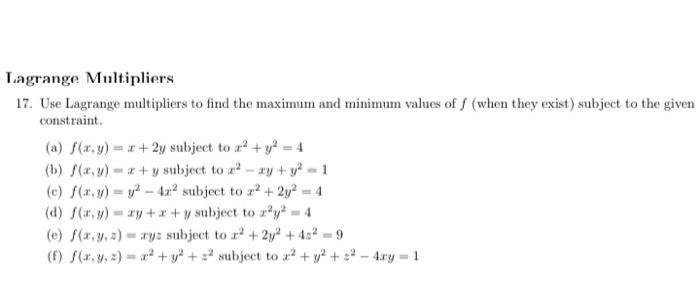 Solved Tagrange Multipliers 17. Use Lagrange multipliers to | Chegg.com