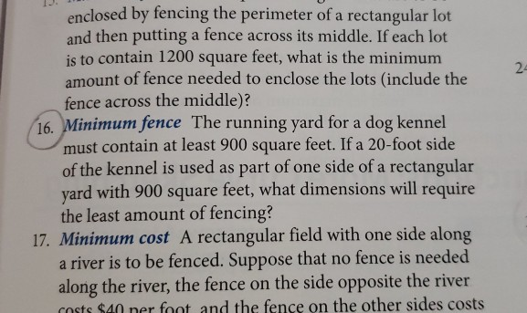Solved enclosed by fencing the perimeter of a rectangular | Chegg.com