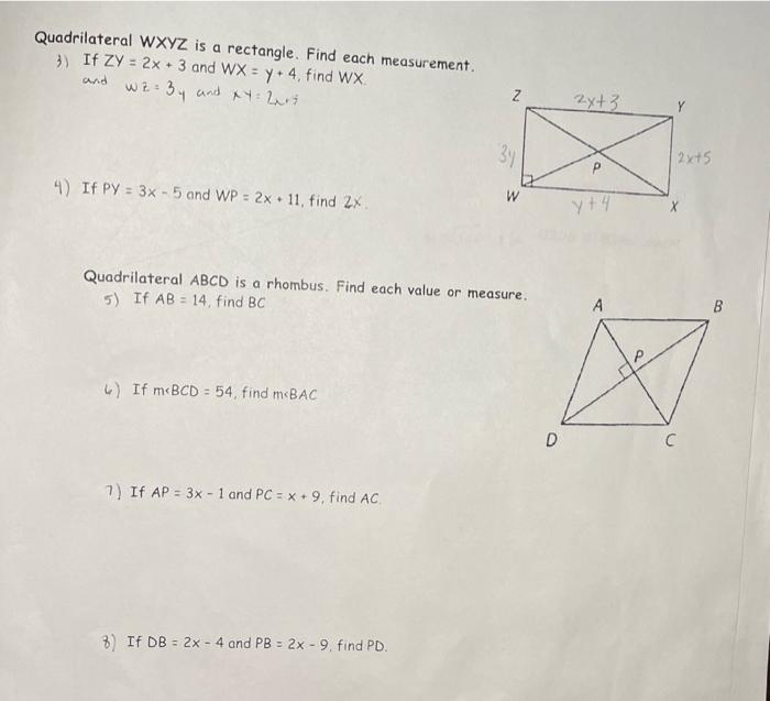 Solved Quadrilateral WXYZ is a rectangle. Find each | Chegg.com