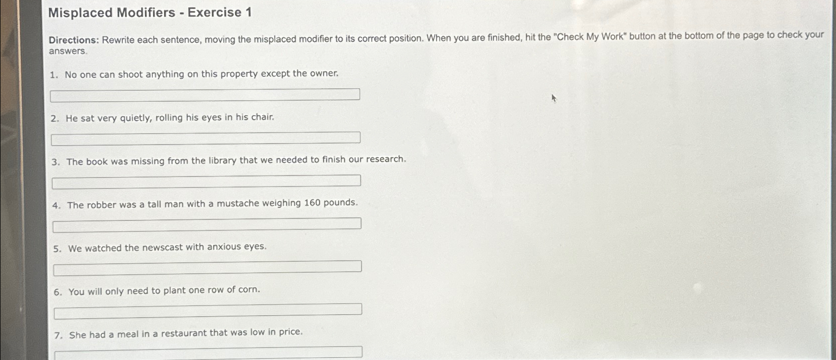 Solved Misplaced Modifiers - ﻿Exercise 1Directions: Rewrite | Chegg.com