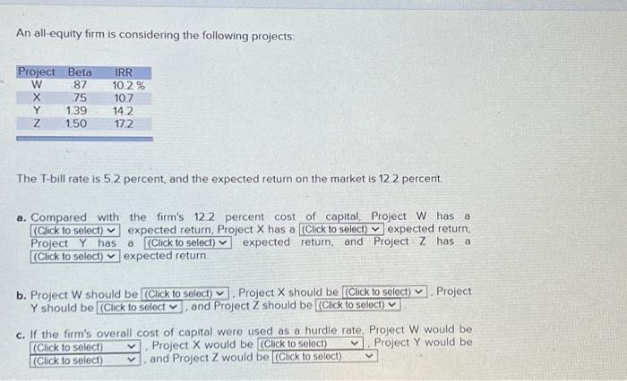 Solved An all-equity firm is considering the following | Chegg.com