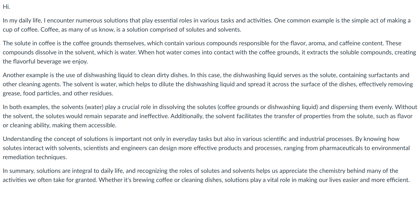 Solved Hi.In my daily life, I encounter numerous solutions | Chegg.com