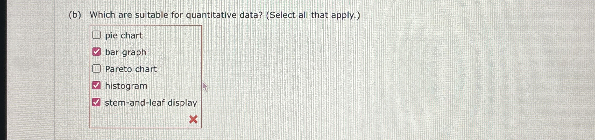 (b) ﻿Which are suitable for quantitative data? | Chegg.com