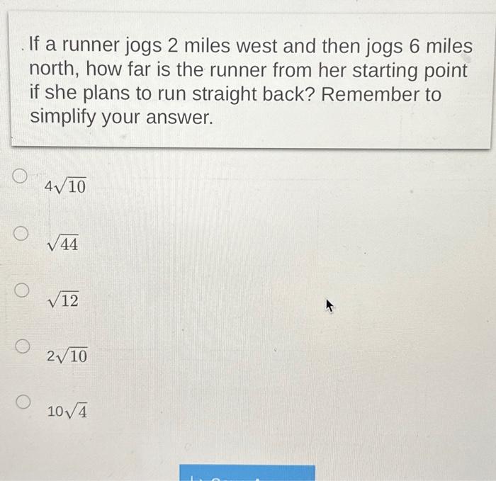 Solved If a runner jogs 2 miles west and then jogs 6 miles | Chegg.com