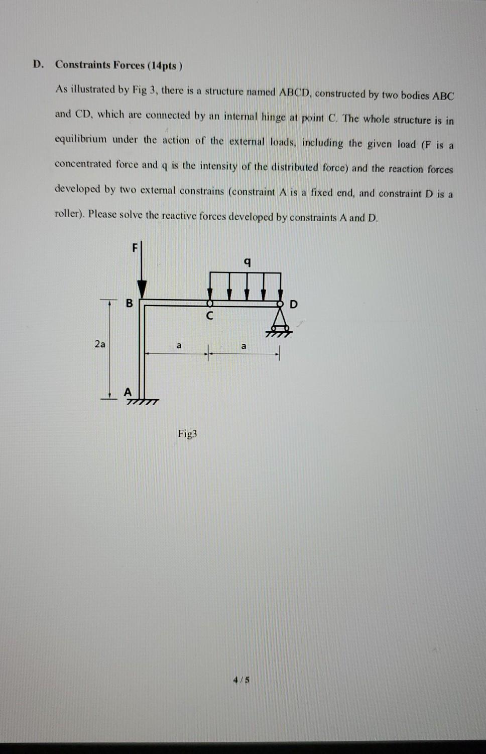 Solved D. Constraints Forces (14pts ) As illustrated by Fig | Chegg.com