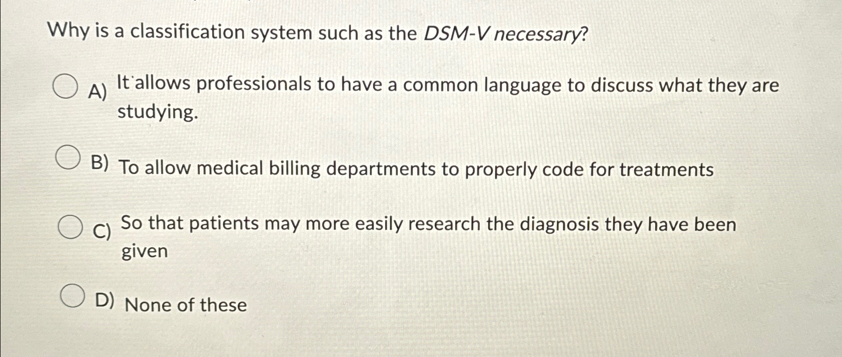 Solved Why is a classification system such as the DSM-V | Chegg.com