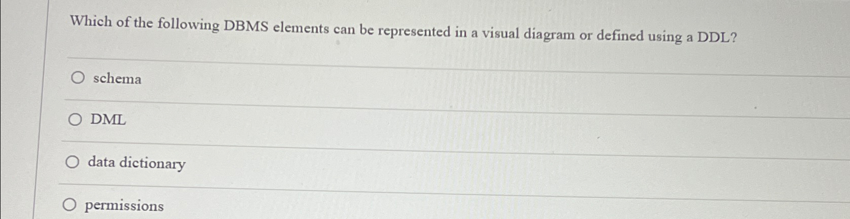Solved Which of the following DBMS elements can be | Chegg.com