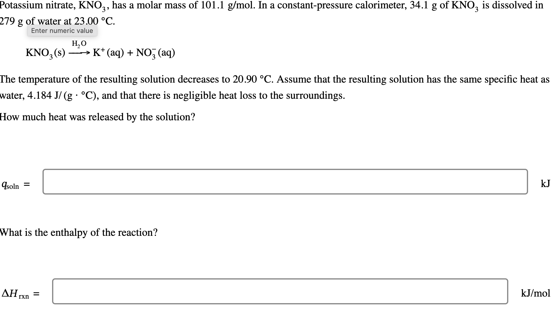 Solved Potassium nitrate, KNO3, ﻿has a molar mass of 101.1 | Chegg.com