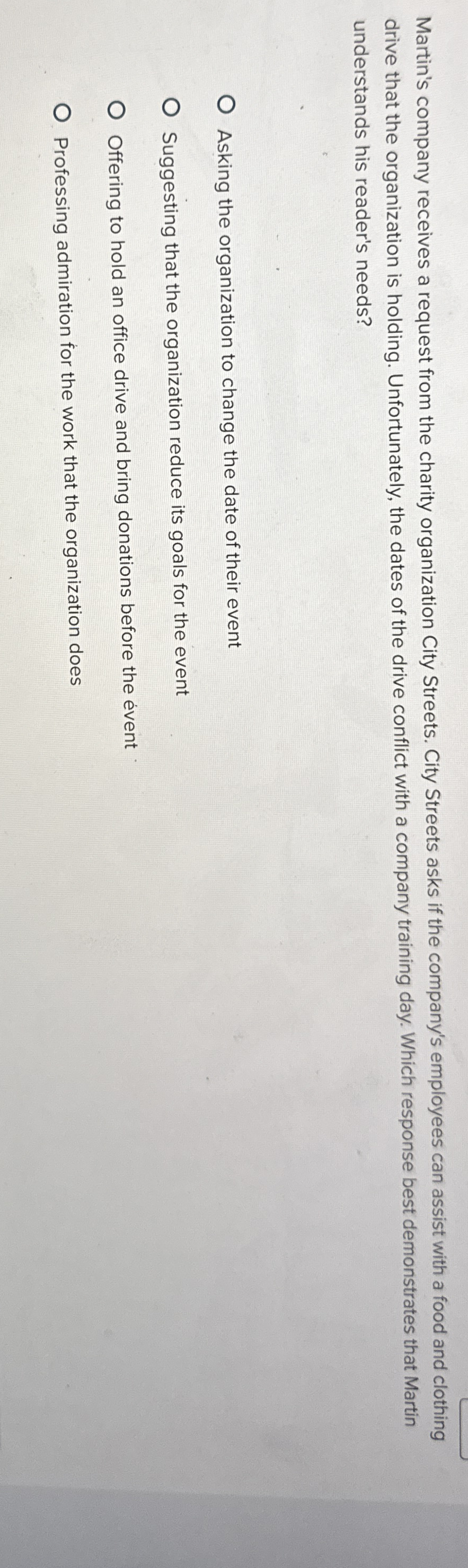 Solved Martin's company receives a request from the charity | Chegg.com