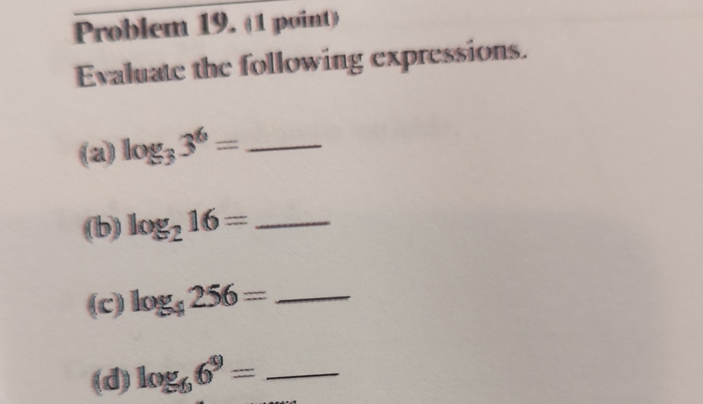 Solved Problem 19. (1 ﻿puint)Evaluate the following | Chegg.com