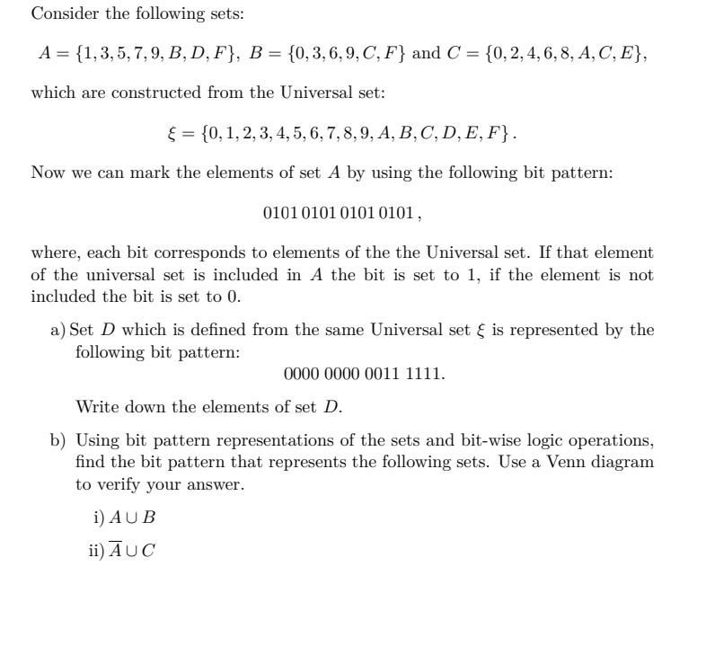 Solved Consider the following sets: A = {1,3,5,7,9, B, D,F}, | Chegg.com