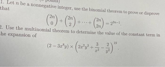 Solved Let n be a nonnegative integer, use the binomial | Chegg.com