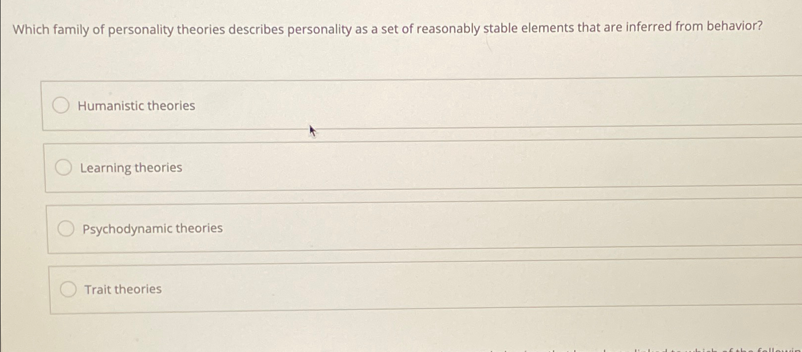 Solved Which family of personality theories describes | Chegg.com