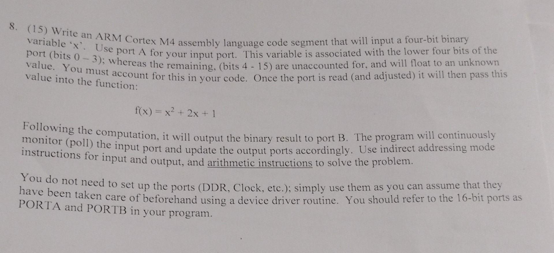 Solved (15) Write an ARM Cortex M4 assembly language code | Chegg.com Solved (15) Write an ARM Cortex M4 assembly language code | Chegg.com