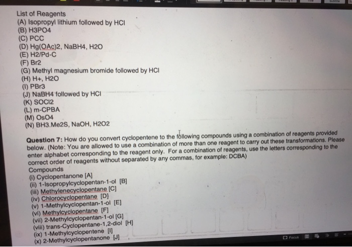 Solved List of Reagents (A) Isopropyl lithium followed by | Chegg.com