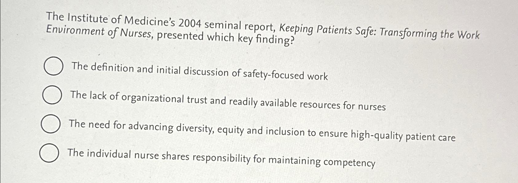 Solved The Institute of Medicine's 2004 ﻿seminal report, | Chegg.com