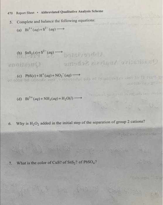 Solved 470 Report Sheet • Abbreviated Qualitative Analysis | Chegg.com