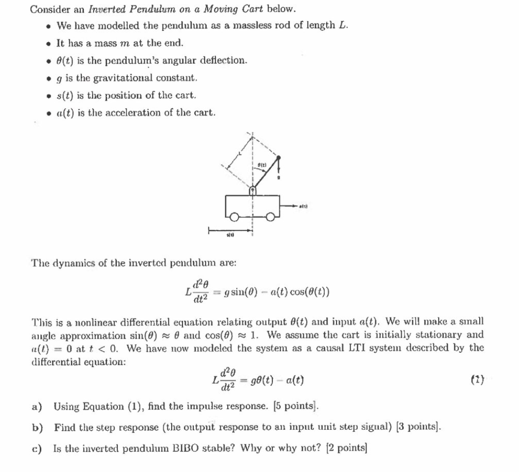 Solved Consider an Inverted Pendulum on a Moving Cart | Chegg.com