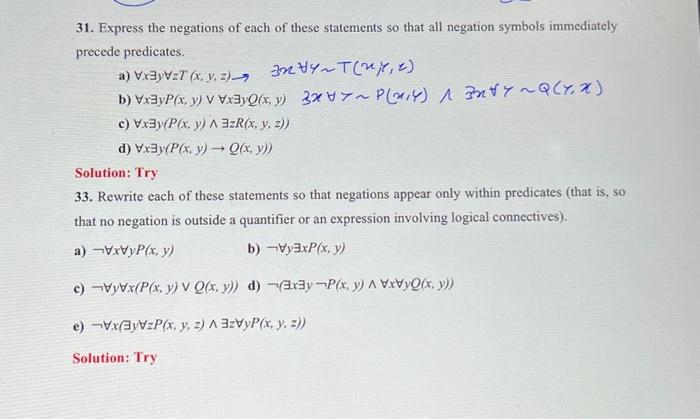 Solved 31. Express the negations of each of these statements | Chegg.com