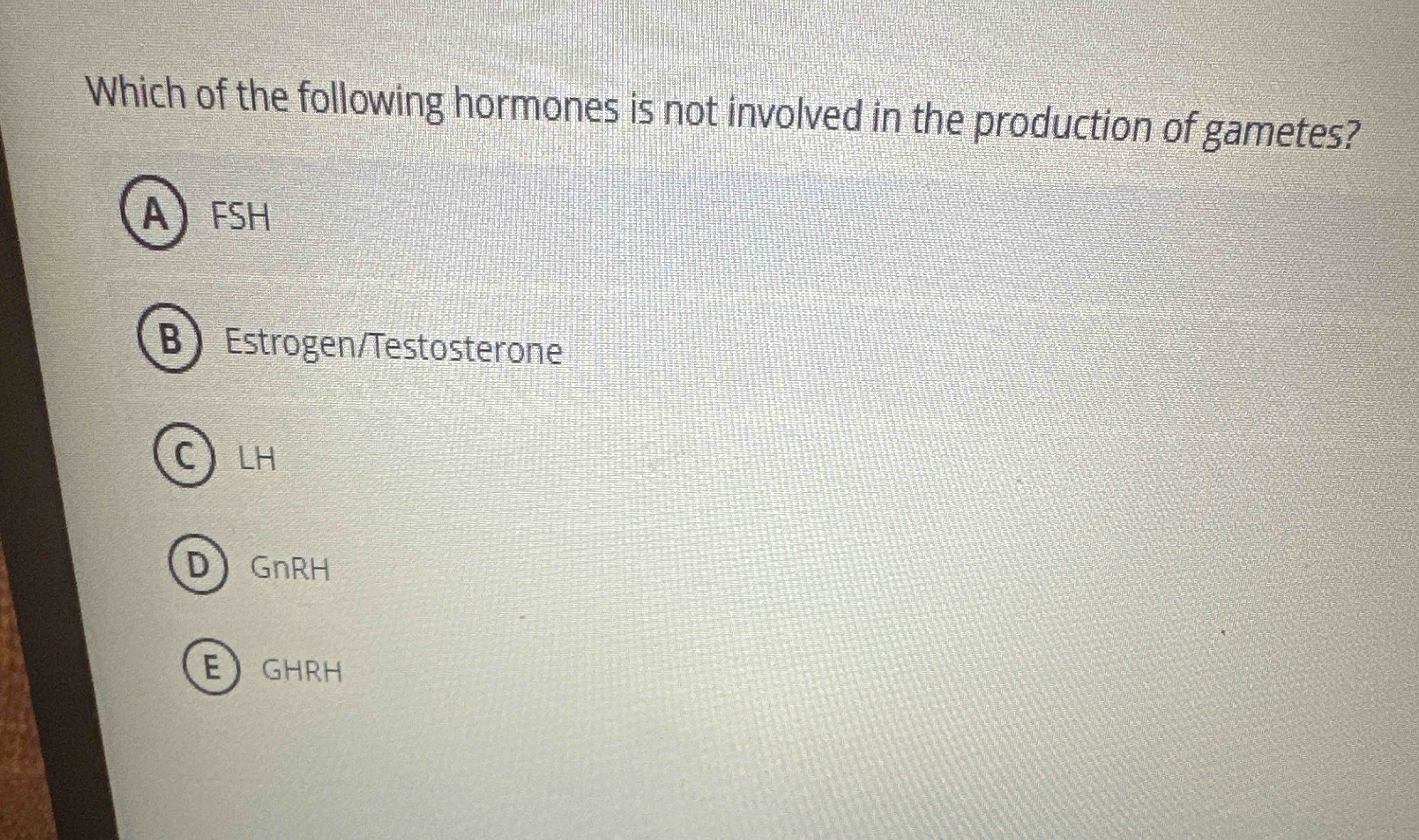 Solved Which of the following hormones is not involved in | Chegg.com