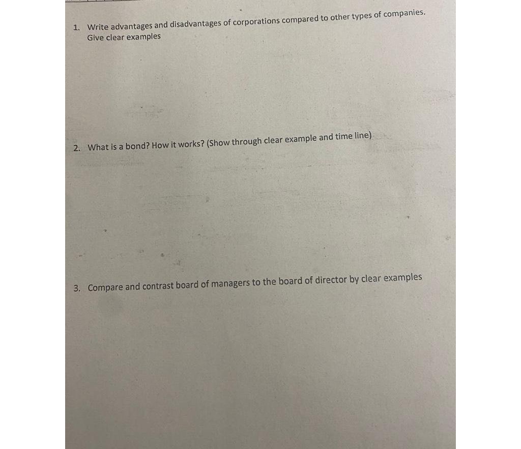 Solved Write advantages and disadvantages of corporations | Chegg.com