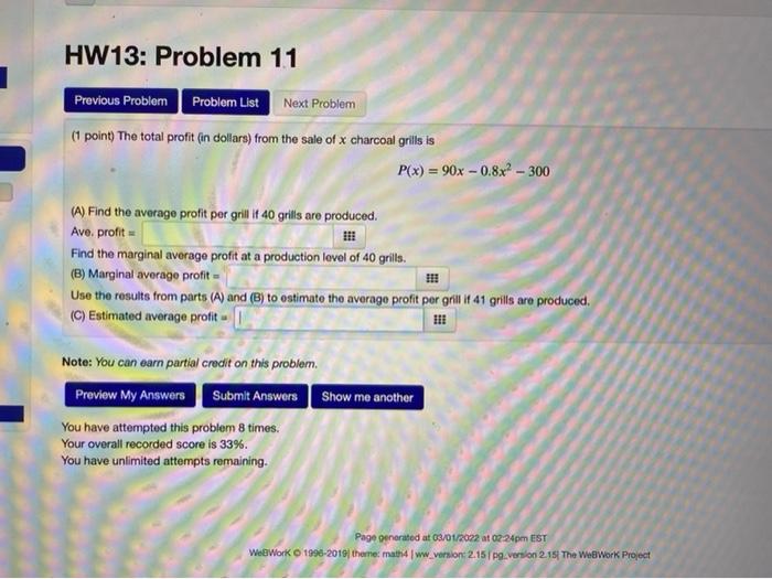 Solved HW13: Problem 11 Previous Problem Problem List Next | Chegg.com Solved HW13: Problem 11 Previous Problem Problem List Next | Chegg.com