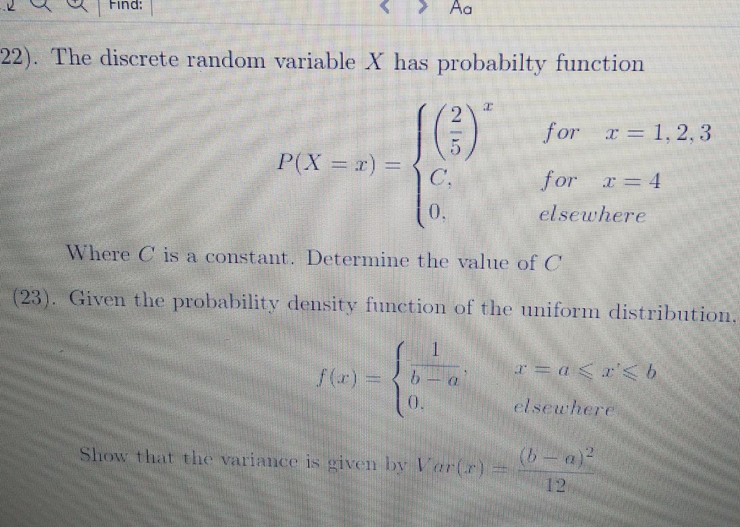 Solved Find: (22). The discrete random variable X has | Chegg.com