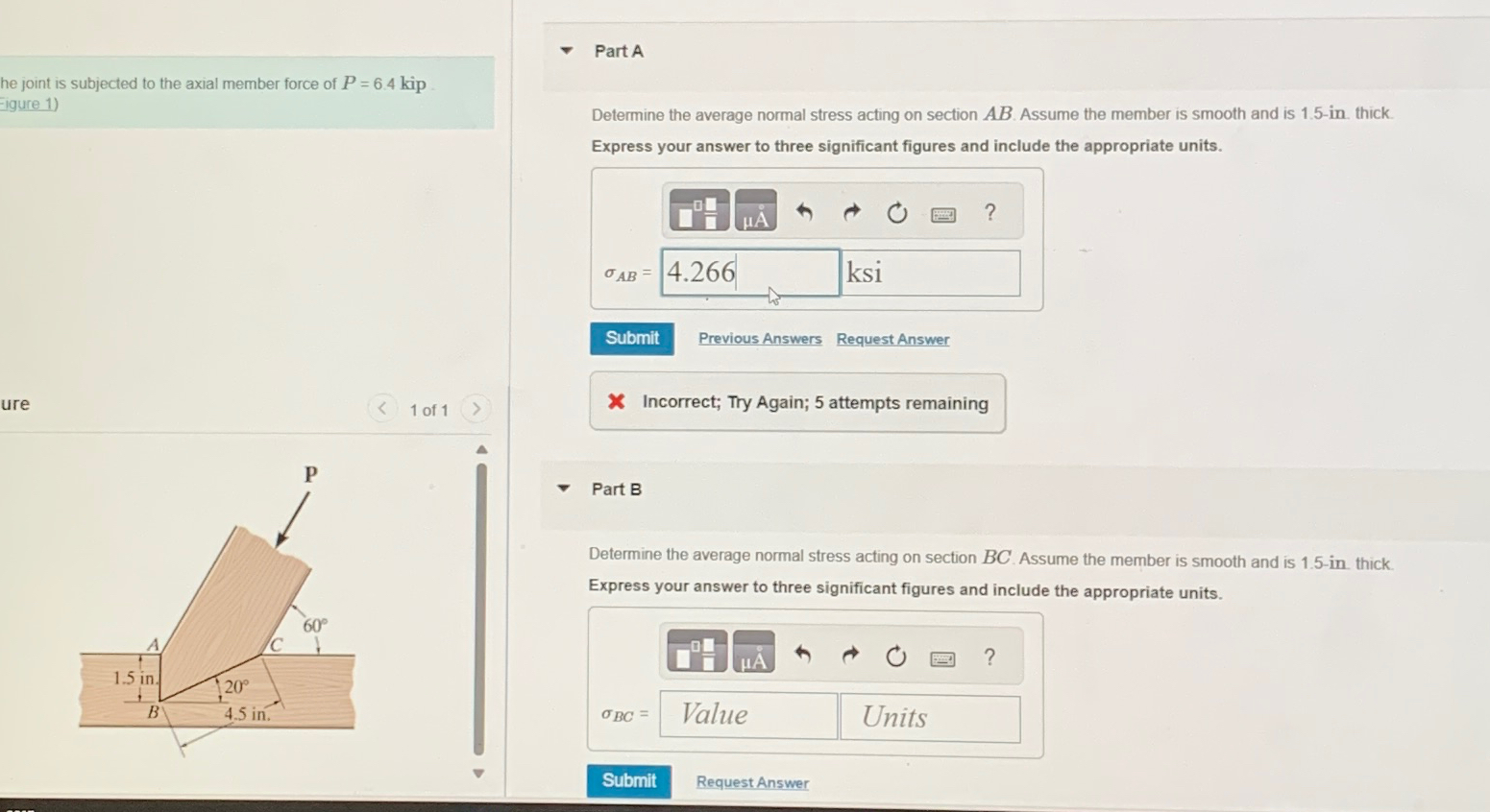 Solved Part ADetermine the average normal stress acting on | Chegg.com