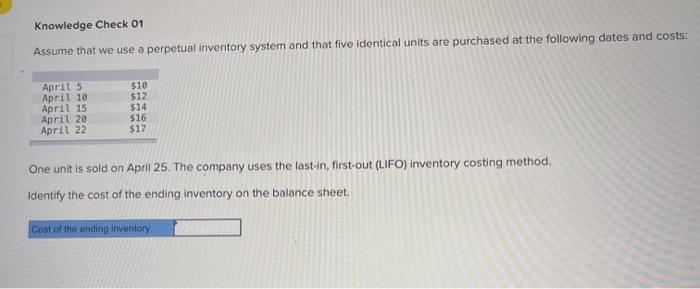 Solved Knowledge Check 01 A company uses a periodic | Chegg.com