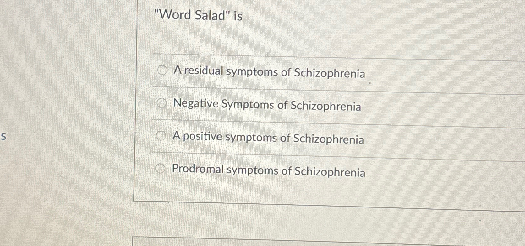 Solved "Word Salad" isA) ﻿A residual symptoms of | Chegg.com