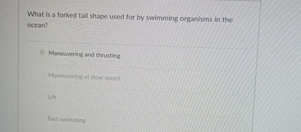 Solved What is a forked tail shape used for by swimming | Chegg.com