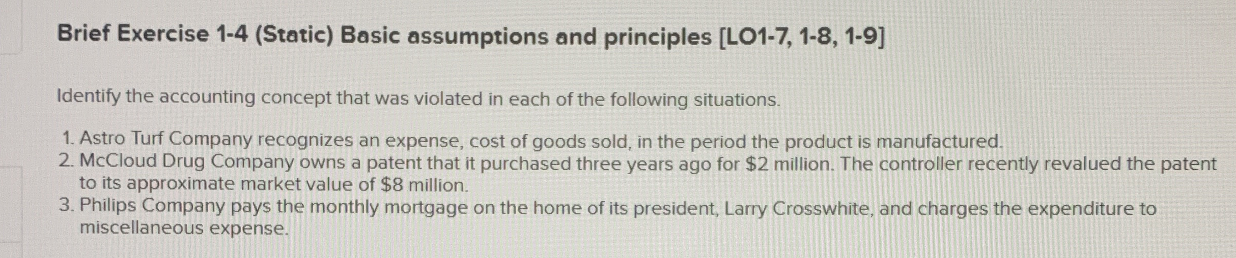 Solved Brief Exercise 1-4 (Static) ﻿Basic assumptions and | Chegg.com